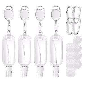 Linkidea 1.69oz Empty Hand Soap Bottles, Portable Travel Plastic Bottles, Fine Mist Spray Bottle, Reusable Squeezable Leak Proof Toiletries Container with Keychain & Stretchable Lanyard (4 Pack)