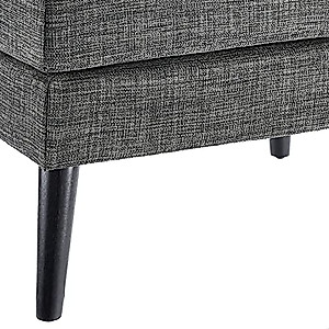 FIRST HILL FHW Dark Grey Textured Fabric Upholstered Pillowtop Ottoman with Wooden Legs,Dark Grey