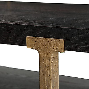 Uolfin Coffee Tables for Living Room with Oak Veneer and Vintage Gold Metal Legs, 42" L