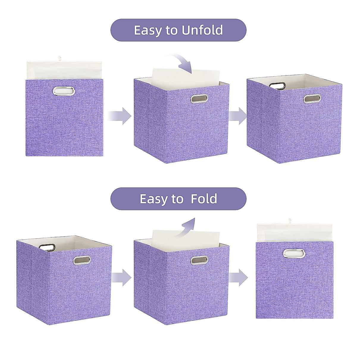 ORGMASTER Foldable Cube Storage Bin Organizing Baskets Cubby Boxes Fabric Storage Cubes Organizer Bins with Handles for Organization Shelf Closet, 13"x13"x13", Pack of 4, Purple