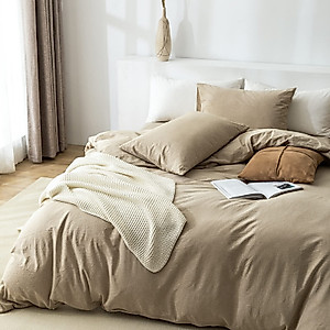 TIPTOE BEAR King Duvet Cover Set- 100% Washed Cotton 3 Pcs Soft Comfy Breathable Chic Linen Feel Bedding, 1 Duvet Cover and 2 Pillow Shams, Beige