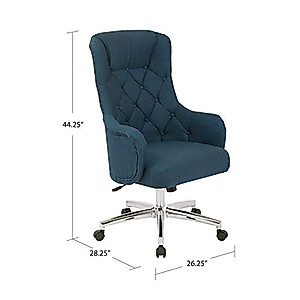 OSP Home Furnishings Ariel Tufted High Back Desk Chair with Wraparound Arms and Chrome Base, Klein Charcoal