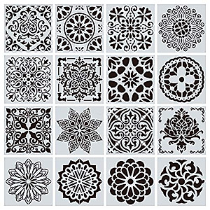 16Pcs (6 x 6 Inch) Reusable Stencils, Mandala Stencils Mandala Dot Painting Templates Stencil for DIY Painting Art Scrapbook Christmas Gifts for Kids