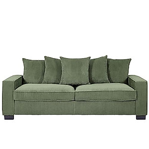 US Pride Furniture Luxe Living Room Sofa with 5 Complementary Toss Pillows, Soft Corduroy Upholstery, Streamlined Design, Ample and Cozy 3 Seater Couch for Modern Spaces, 88" Wide, Dark Green