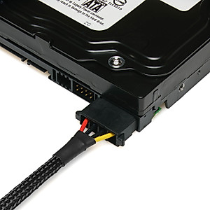 CRJ 15-Pin SATA to Dual 4-Pin Molex Power Adapter Cable - 12-inch (30cm), Black Sleeved - Power Two 4-Pin Peripheral Molex Devices with a 15-Pin SATA Power Supply Connection