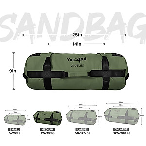 Yes4All Workout Sandbags, Heavy Duty Sandbags - Army Green - M