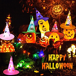 Party Hats Lights Witch Hats Decorations, 6pcs Hanging or Wearing Hat Lights Waterproof Witch Hats Decor for Halloween Party Home Garden Yard Decoration