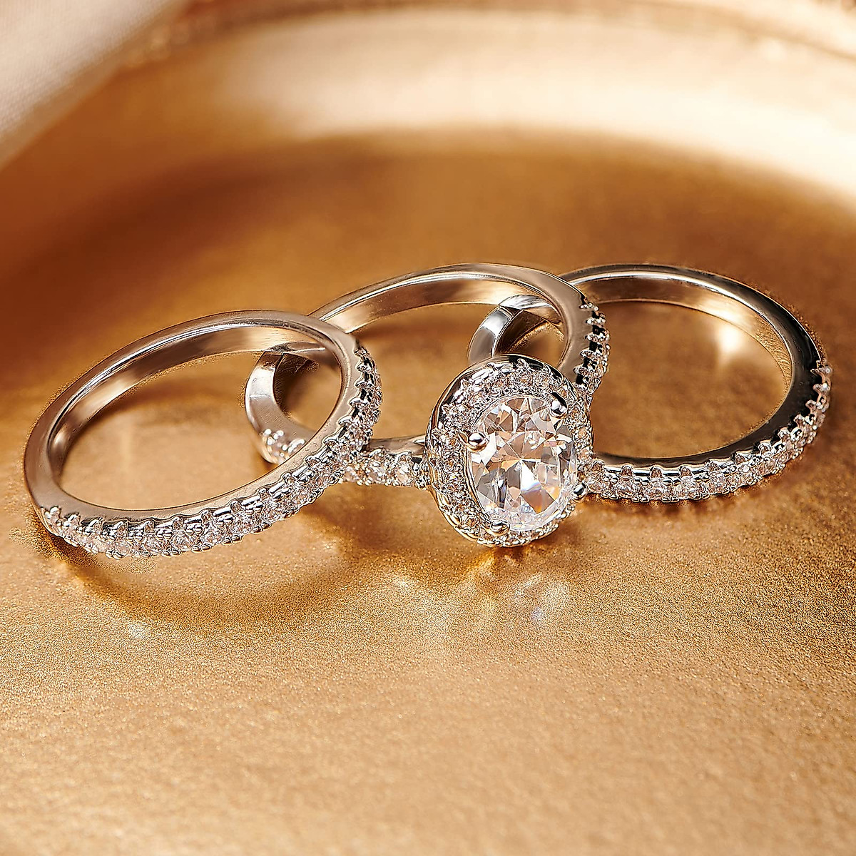 SweetJew Wedding Rings For Women Oval Halo AAAAA Cubic Circonia Silver Bridal Engagement Rings Size-9