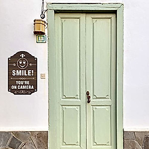 2 Pack Smile You're On Camera Signs Video Surveillance Signs 12 x 8 Inches Home Business Driveway Alert CCTV Security Camera Warning Signs Metal Reflective Rust Aluminum Indoor or Outdoor Use