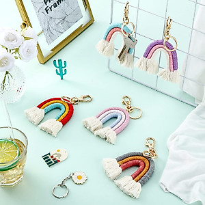 Jadive 5 Pieces Rainbow Macrame Keychain Weaving Rainbow Tassel Keychains Car Keyring Holder Jewelry for Women(Cute Colors)