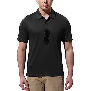 Gopune Men's Short Sleeve Polo Shirts Quick Dry Outdoor Regular Fit Golf Shirts with Pocket Black,L
