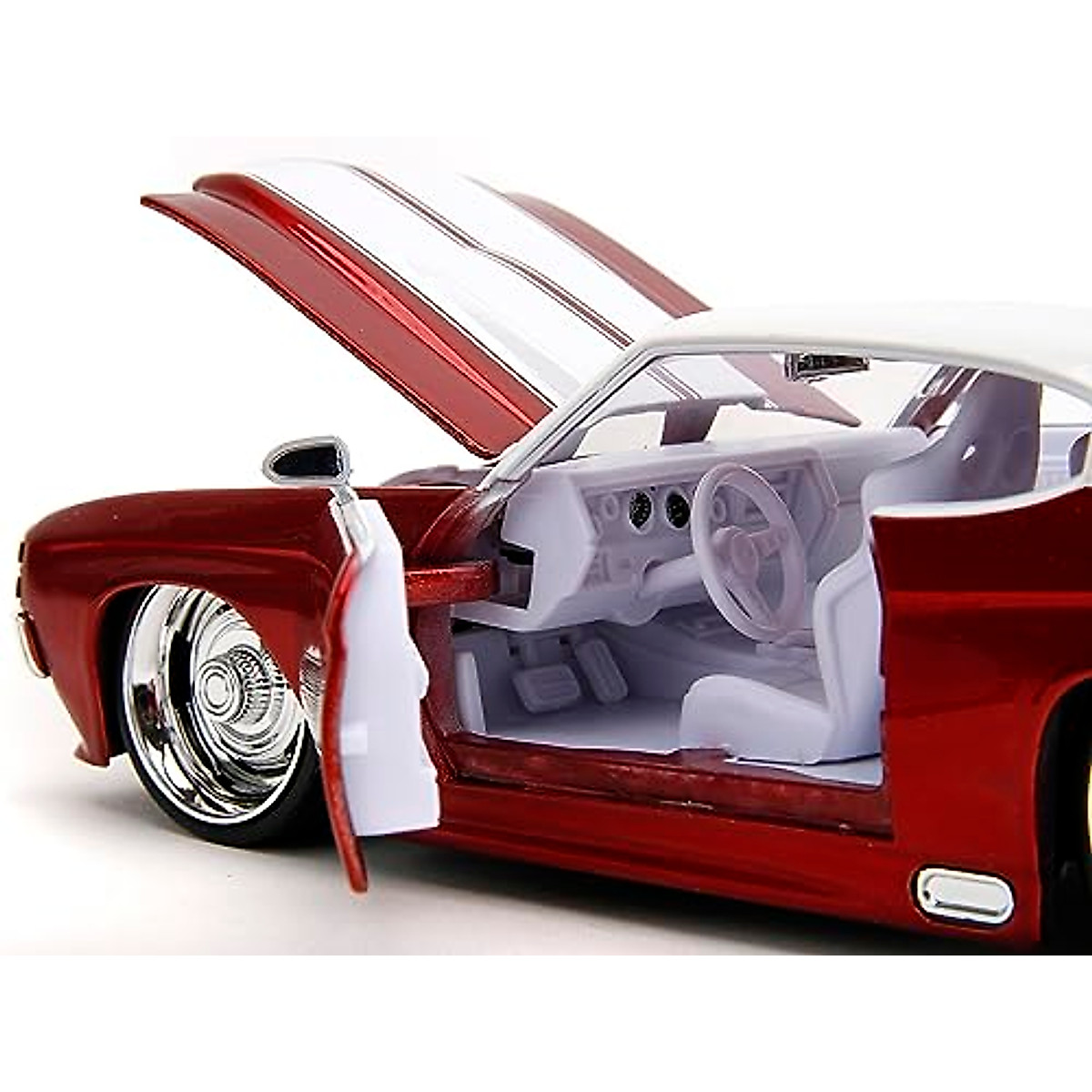 1971 Chevy Chevelle SS Candy Red with White Top, White Stripes and White Interior Bigtime Muscle Series 1/24 Diecast Model Car by Jada 35020