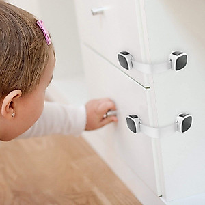 Child Safety Locks, Baby Proofing Cabinet Latches, Dual Button, Drawers, Cupboard, Extra Easy Install (2 Pack)