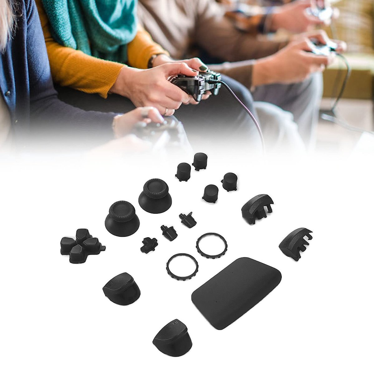 Full Set for , Thumbsticks Buttons R1 L1 R2 L2 ABXY Buttons Controller Replacement Parts for (Black) [video game]