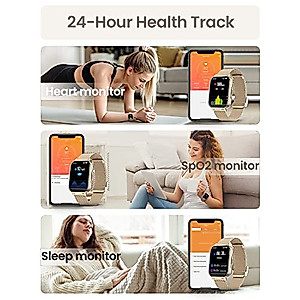 Smart Watches for Women (Answer/Make Call), Bluetooth Smartwatch for Android Phones and iPhone, Waterproof Fitness Tracker with Text, Heart Rate, Blood Oxygen, Sleep Monitor (Gold)