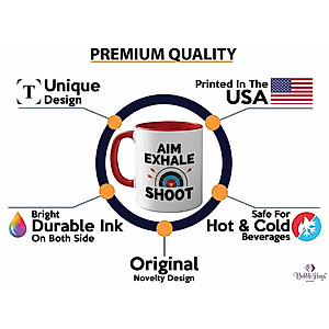 Bubble Hugs Archery 2Tone Red Mug 11oz - Aim Exhale shoot - Archery Trainer Bowfishing Deer Shooting Target Shot