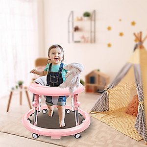 Baby Walker, 9-Gear Height Adjustable Baby Walker with Wheels, Foldable Infant Toddler Walker with Foot Pads, Baby Walkers and Activity Center, Baby Walkers for Baby Boys and Baby Girls 6-24 Months