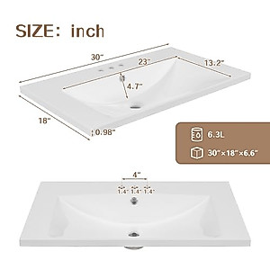 LUMISOL 30 Inch Bathroom Vanity with Sink, Modern Bathroom Cabinet with Ceramic Sink Top, Bathroom Vanity Set with Drawers and Shelves (White)