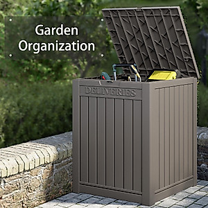 51 Gallon Resin Package Delivery Box for Outside, Storage Box with Lockable Secure, Large Double-Wall Resin Outdoor Package Delivery and Waterproof Deck Box