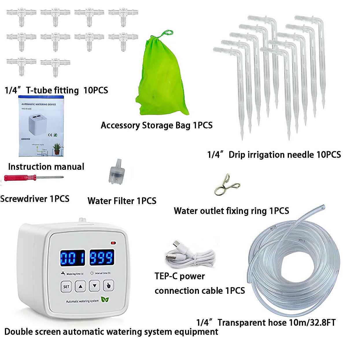automatic drip irrigation kit auto plant waterer for 10 potted plants self watering planter System Dual display ergonomic Easy DIY Indoor white