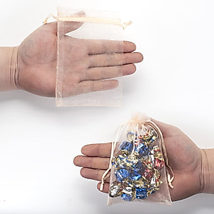 MAZYPO 100 Pieces Premium Sheer Organza Bags with Drawstring, 4x6 inch Wedding Party Favor Bags Mesh Gift Bags, Jewelry Pouches for Party, Baby Shower, Christmas, Candy Favor Bags (Peach)