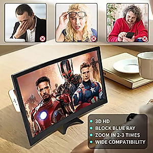 CameCosy 14" Phone Screen Magnifier, 3D HD Movie Screen Magnifying with Curved Surface Design Movies Videos Amplifier Foldable Mobile Phone Stand Screen Amplifier for All Smartphones,Black