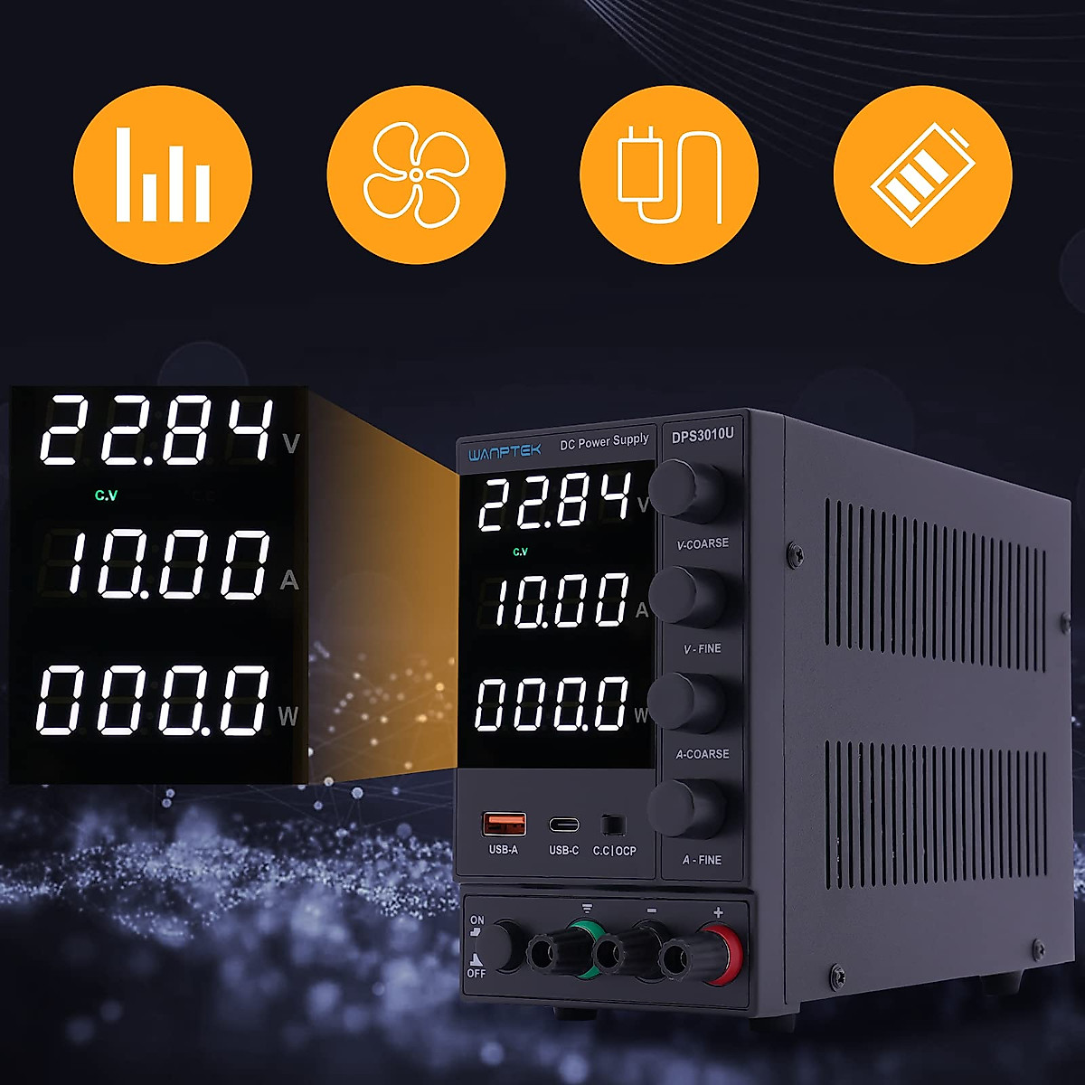 Adjustable Switch DC Adjustable Power Supply 4-Digital LED Display AC110V for Lab, Automobile Battery Charger, DIY Tool, Repair, Research (DPS3010U)