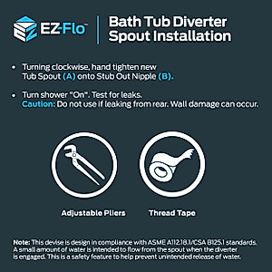 EZ-FLO 5-3/8 Inch Zinc Bath Tub Diverter Spout, 1/2 Inch IPS Pipe, Brushed Nickel, 15080