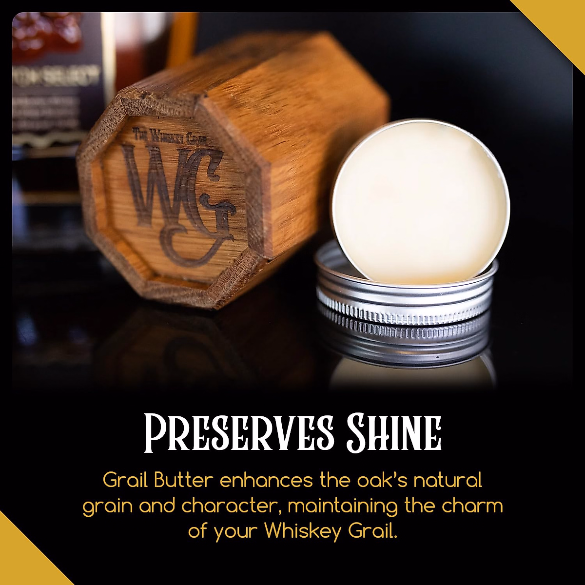 Whiskey Grail - Grail Butter - Beeswax Wood Butter for Whiskey Grail Cups, Food Grade Wax for Maintaining Bourbon Cup's Glossy Sheen, Enhances & Protects Whiskey Grail’s Handcrafted Charred Oak Finish