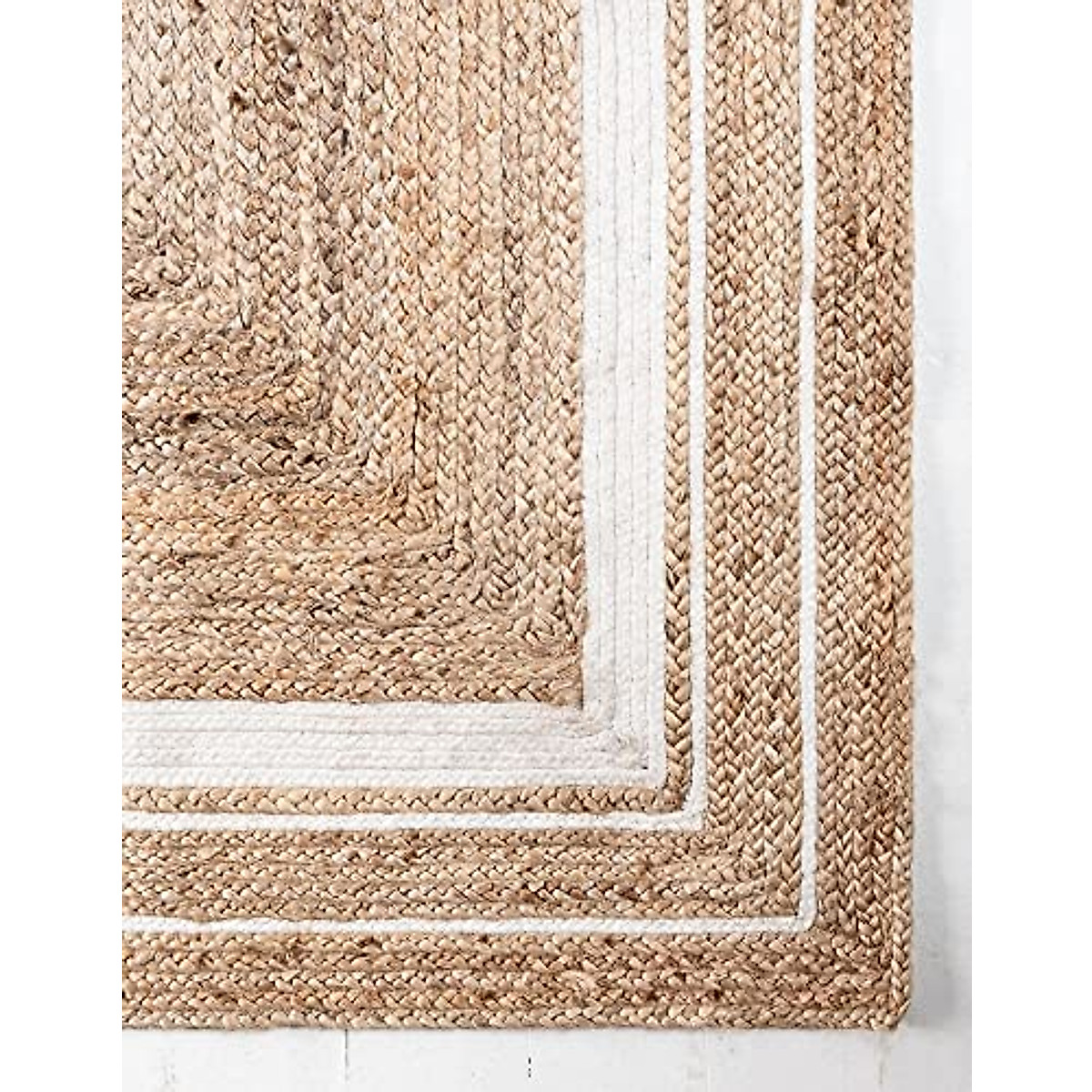 Unique Loom Braided Jute Collection Classic Quality Made Hand Woven with Coastal Design Area Rug, 8 ft x 10 ft, Natural/Ivory