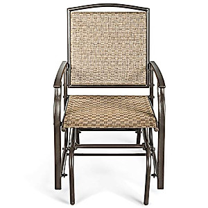 DORTALA Patio Swing Single Glider, Single Iron Rocking Chair, Steel Frame, Swing Chair Rocker Seating, Ideal for Lawns, Courtyards, Gardens, Terraces, Poolside and Backyards, Brown