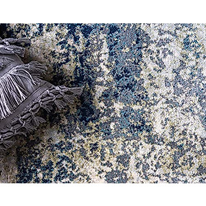 Unique Loom Mystic Collection Area Rug - Seine (2'x 6' Runner, Navy Blue/ Beige)