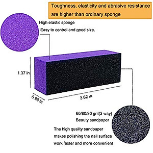 15 PCS Nail Files and Sanding Buffers Set - Sanluba Professional Manicure Tool 100 180 Grit Emery Boards 3 Sided Coarse Buffing Block 60/80 for Gel Acrylic Nails for Natural Nail Purple