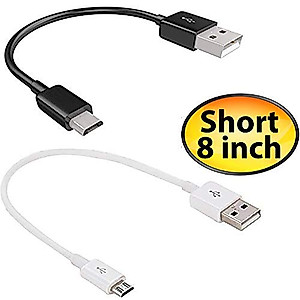 Short MicroUSB Cable Compatible with Your Bose SoundSport Free with High Speed Charging 2 Pack. (1Black,1White, 20cm 8in)