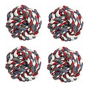 MPP Rope Dog Ball Toy 3.75 Inch Durable Dental Flossy Tough Chew Choose Quantity (4 Ball Toys)