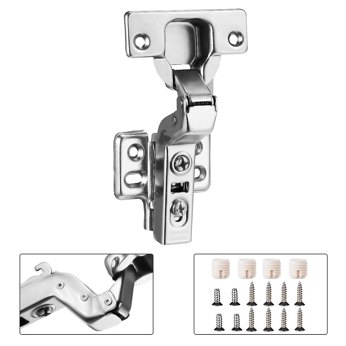 Luokim 4pcs Standard Cabinet Hinge,Fit for Frameless Cabinet,European Inset,Soft Closing,Four-Hole mounting Plate Hinges,Nickel Plated Finish