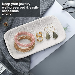 Emibele Ceramic Jewelry Tray, Bathroom Kitchen Vanity Decorative Trinket Tray Ring Dish for Earrings Rings Watch Keys, Ceramic Dessert Plate, White