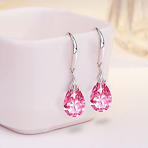 ML S925 Sterling Silver 12mm Naked Drill Swarovski Element Crystal Earrings For Women (Earrings Pink color)