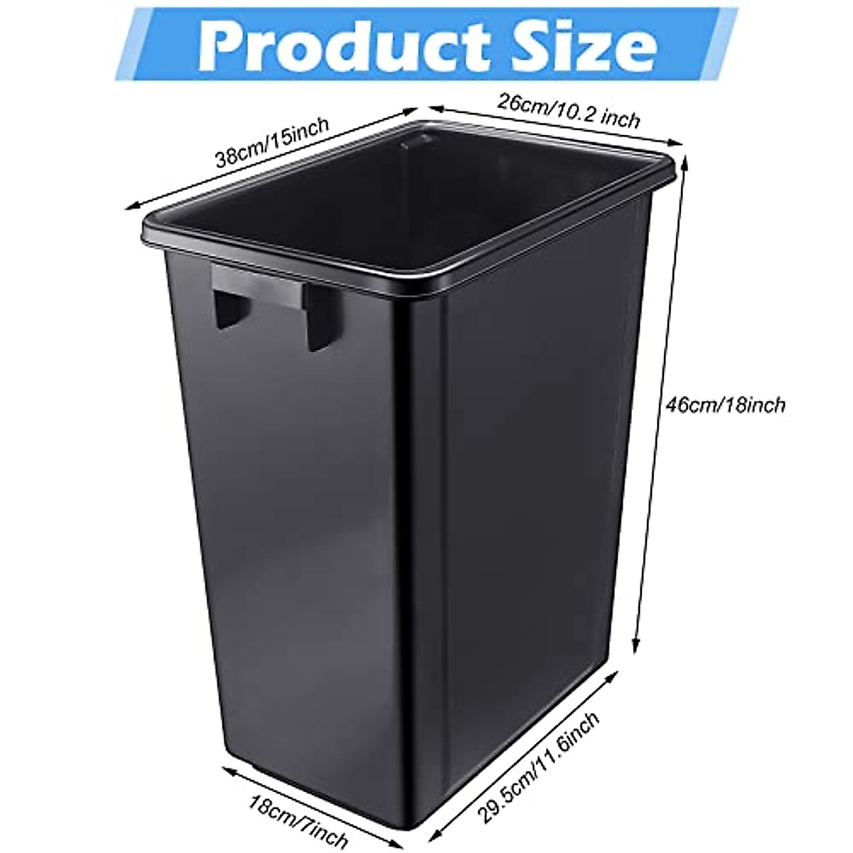 4 Pcs Trash Cans 10.6 Gallon Commercial Garbage Can Trash Bins, Plastic Rectangular Trash Can Wastebasket Recycle Bin for Commercial Office, Kitchen, Restaurant, Home, Black