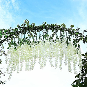 Beautymee Artificial Wisteria Garland 12Pack 3.6 Feet Artificial Flowers Fake Wisteria Vine Silk Flower for Wedding Decorations Home Garden Party Decor (White, 12)