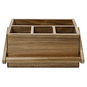 VaeFae Acacia Silverware Caddy with Handle, Wooden Utensil Holder, Mulip-pose Organizer for Kitchen, Office, Bathroom, Bedroom