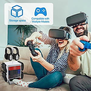 Number-one Game Storage Tower Bracket, Multifunction Gaming Disks Organizer Rack, Most Storage 10 Disk, 2 Headsets Stand 4 Controllers Holder, Compatible with PS5/PS4/XBOX Series Accessories, White