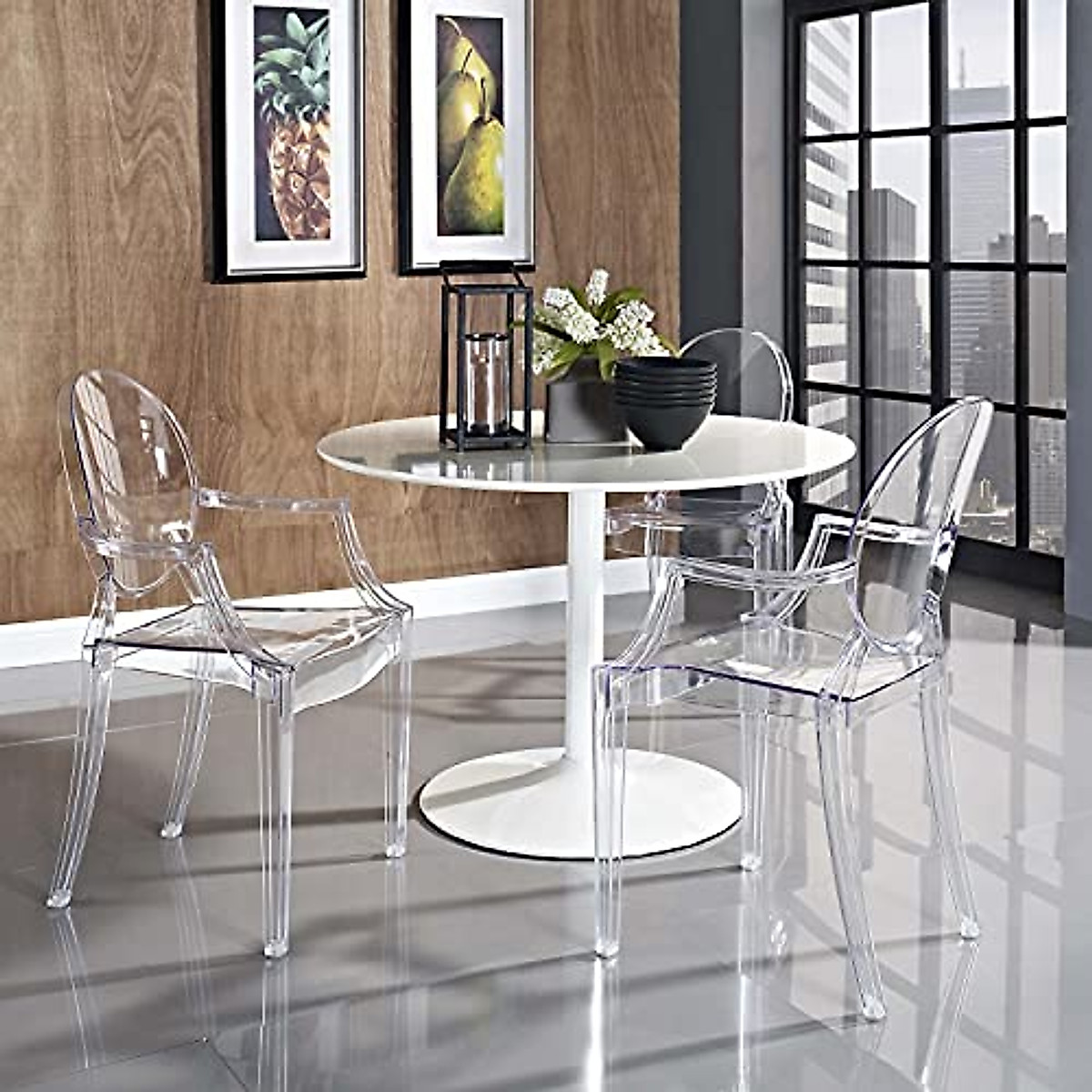 Modway Casper Modern Acrylic Stacking Kitchen and Dining Room Arm Chair in Clear - Fully Assembled