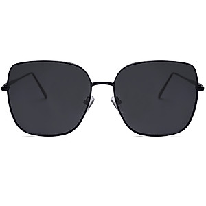 SOJOS Trendy Oversized Square Metal Frame Sunglasses for Women Men Retro Big Flat Lens UV Protection Sunglasses SJ1146, Black Frame/Grey Lens
