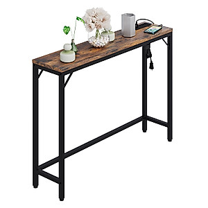 IDEALHOUSE Entryway Table with Power Outlets & USB Ports, Narrow Sofa Table with Charging Station, 39.3" Industrial Console Table, Behind Couch Table for Living Room, Hallway, Foyer, Bedroom-Vintage