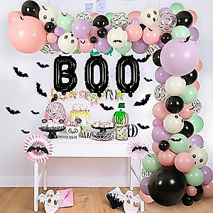 Halloween Baby Showers Decorations, 18" 10" 5" Pink Purple Black Balloons Halloween Balloon Arch Garland with Skull Balloons Bats Wall Stickers for Halloween Party Decorations