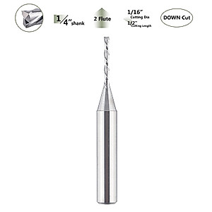 SpeTool Down Cut Spiral Router Bit 1/16 inch Cutting Diameter with 1/4 inch Shank End Mill for Woodwork CNC Machine Tools
