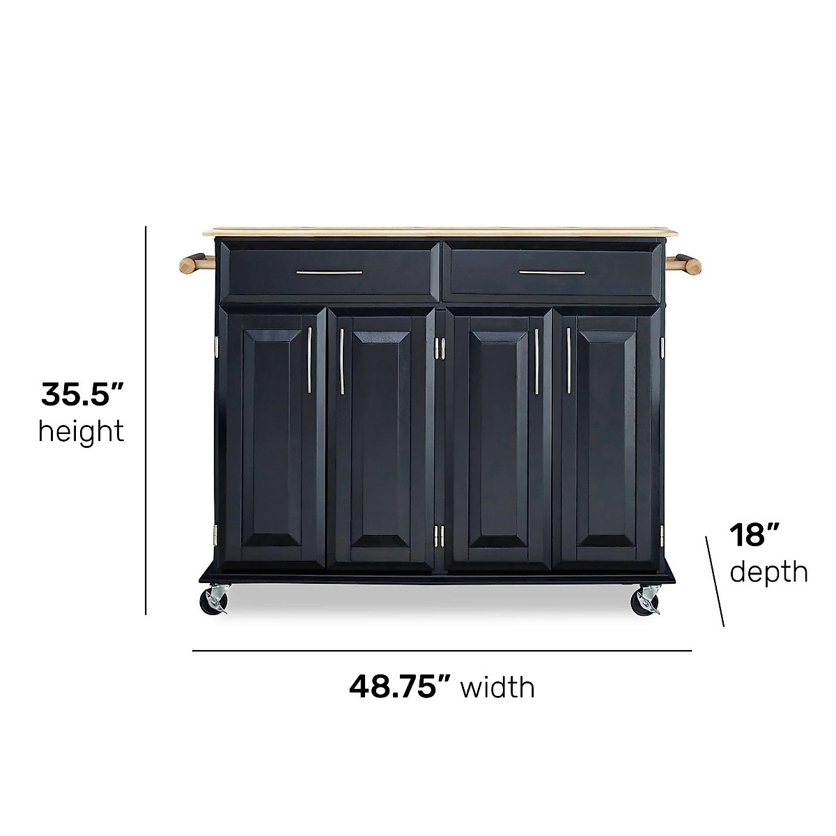 Homestyles Kitchen Cart with Storage Dolly Madison, 48.25 Inches Wide, Black