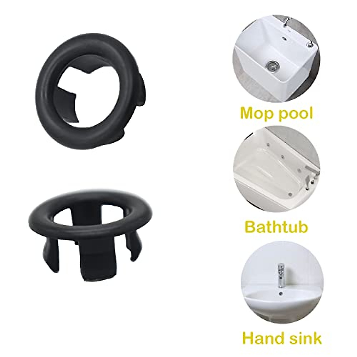 4 Pack Bathroom Basin Sink Round Hole Trim Overflow Cover Rings Hole Insert in Cap Hollow Ring Triangle for Hole Diameter Replacement Ceramic Pots for Home,Sink,Bathroom,Kitchen (black)