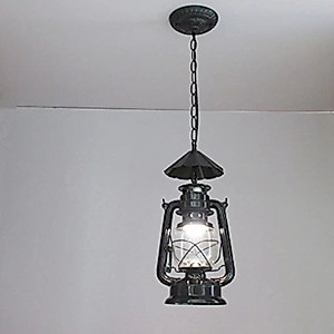 Retro Lanterne Pendant Lighting Metal Glass Shade Kerosene Ceiling Light Pendant Lamp,Matt Black Finish